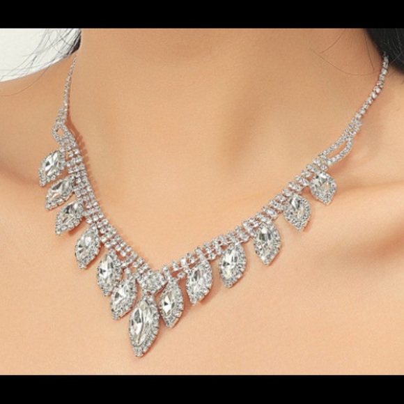 Jewelry | Copy Elegant Silver Rhinestone Necklace And Earrings Set ...